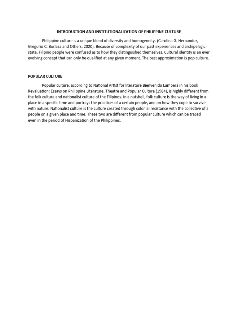 Introduction and Institutionalization of Philippine Culture | PDF ...