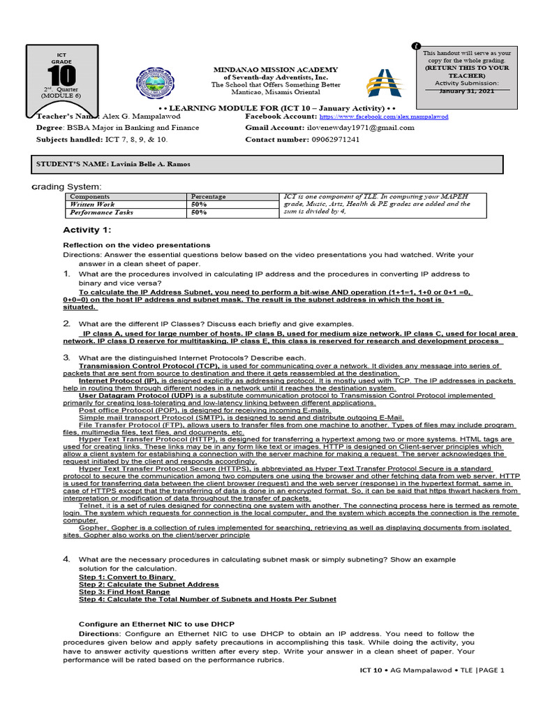 ICT-10 Q3M2 Activity | PDF | Internet Protocol Suite | Transmission ...