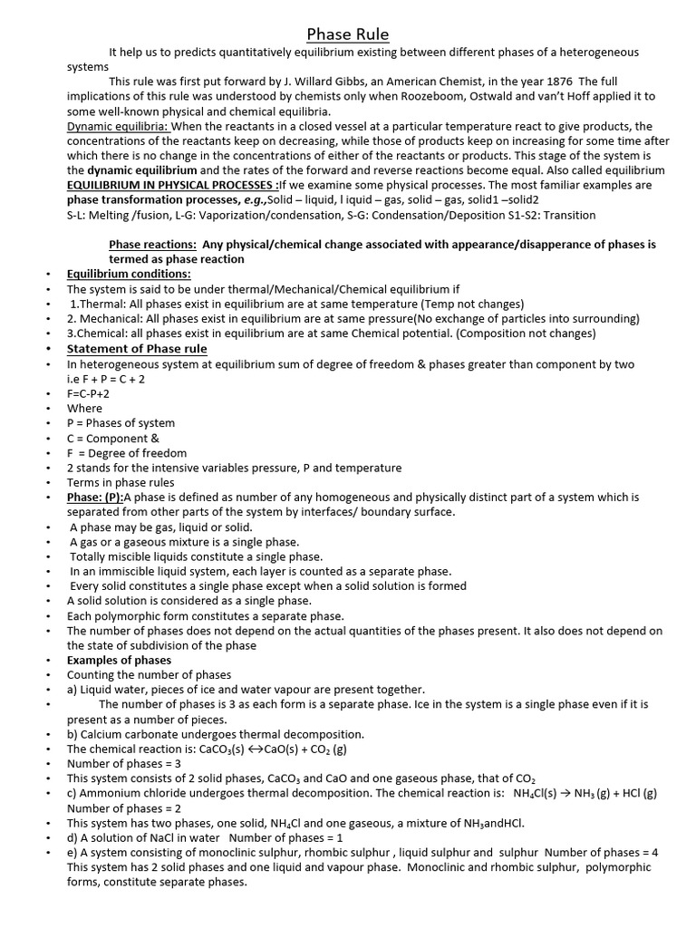 Phase Rule | PDF | Phase (Matter) | Phase Rule