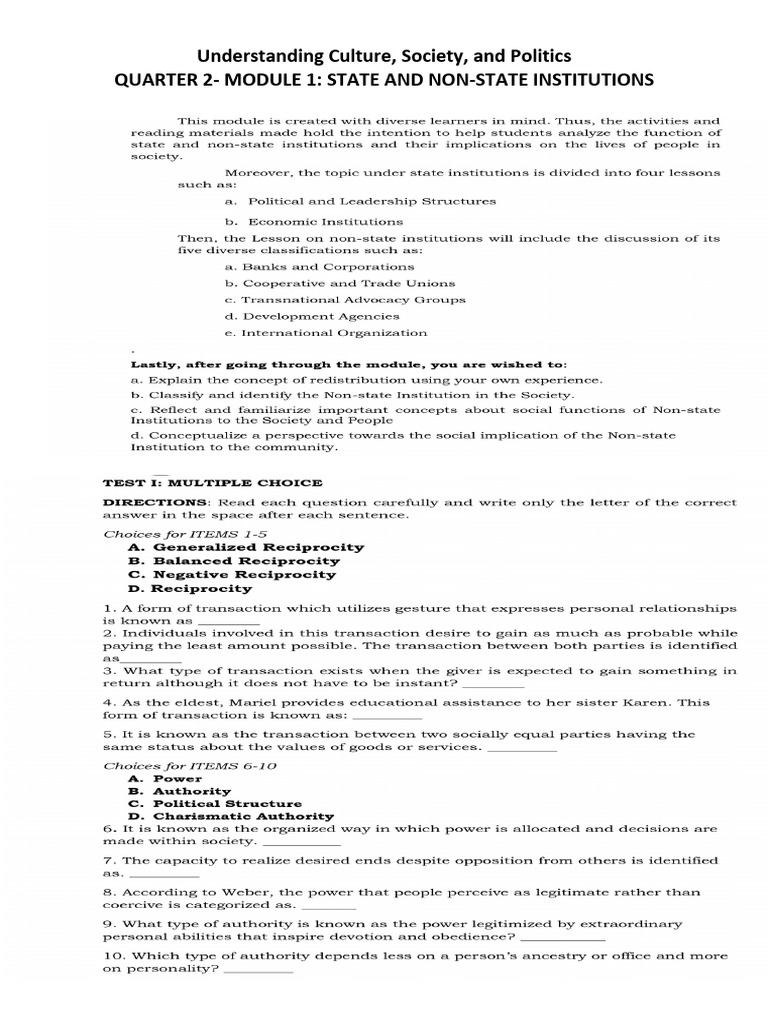 State and Non State Institutions | PDF | Social Science | History