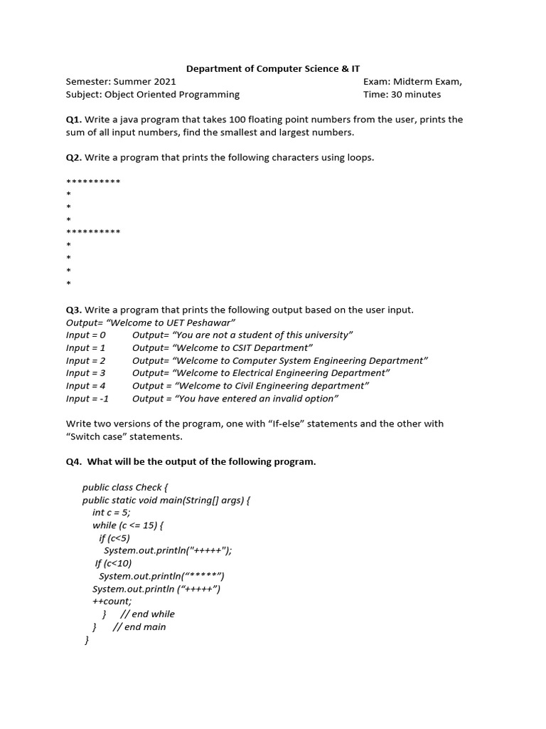 Oops Midterm Exam | PDF