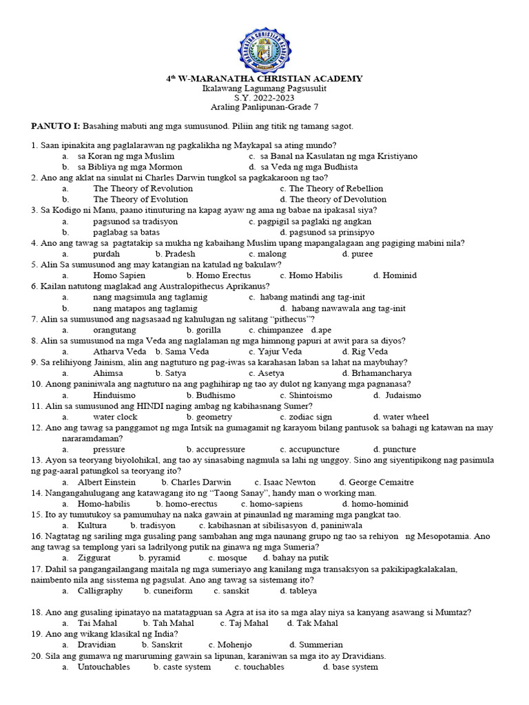 AP 7 2nd Quarter Exam | PDF