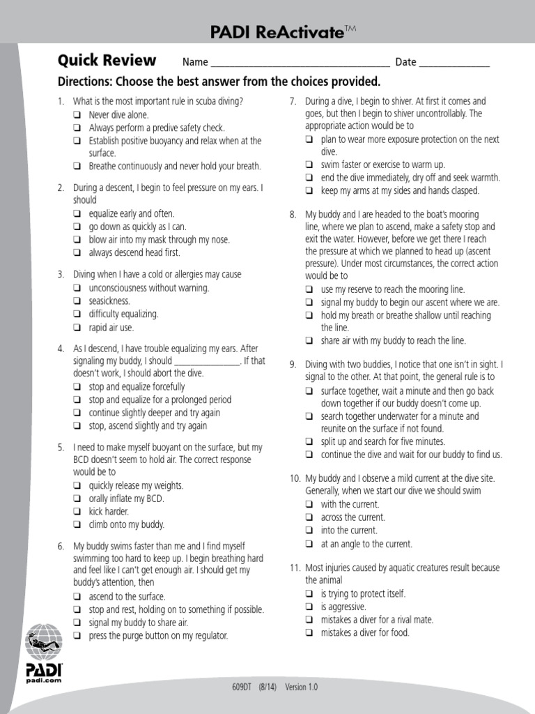 609DT PADI ReActivate Quick Review | PDF | Scuba Diving | Underwater Diving