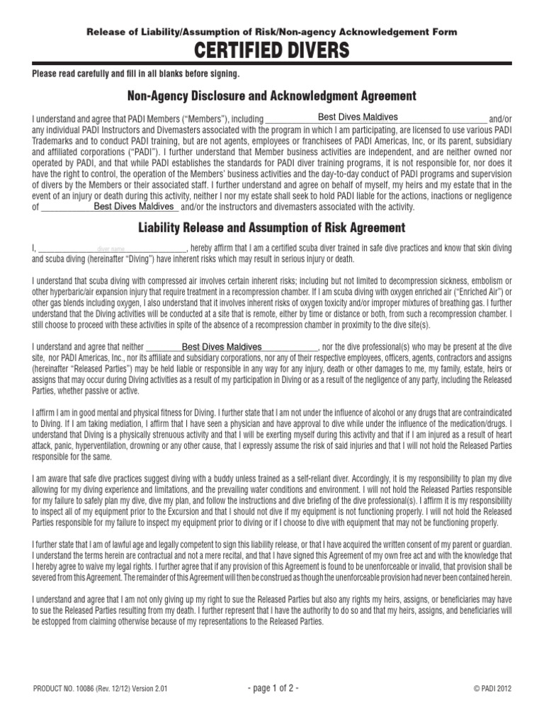 Certified Divers | PDF | Scuba Diving | Legal Liability