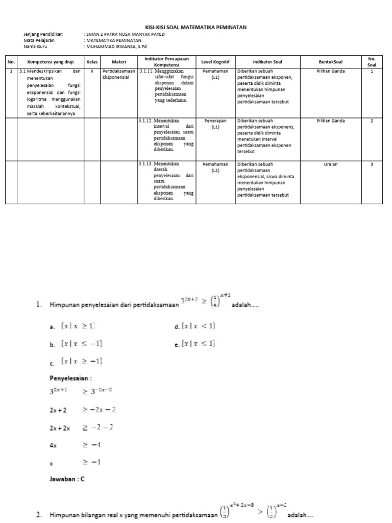 Instrumen Soal Matematika | PDF
