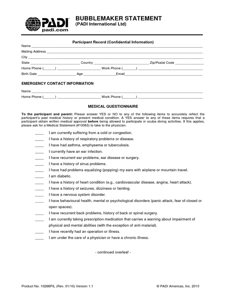 BubbleMaker Scuba Diving Liability Form | PDF | Scuba Diving ...