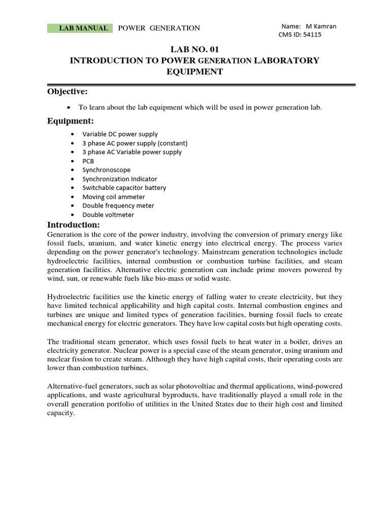 Power Generation Pdf Power Supply Electricity Generation