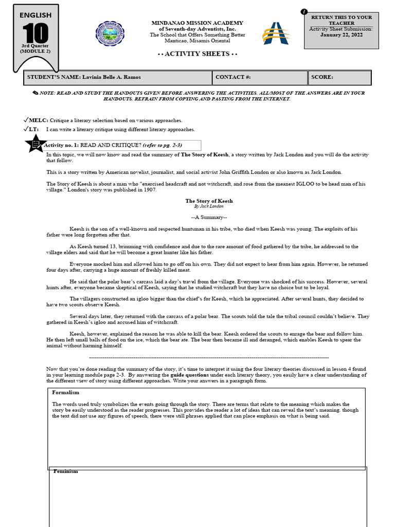 English 10-Q3 M2-Activity Sheet | PDF | Speech | Grammar