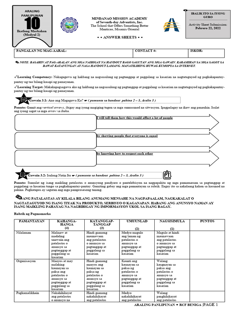AP10Q3M2 Activity Sheets | PDF