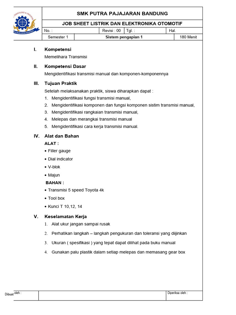Jobsheet Transmisi Manualdoc | PDF