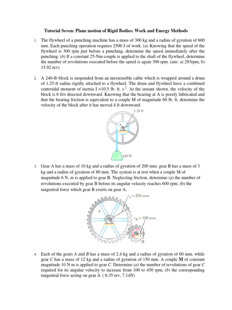 Tutorial Seven - Plane Motion of Rigid Bodies - Work and Energy Methods ...