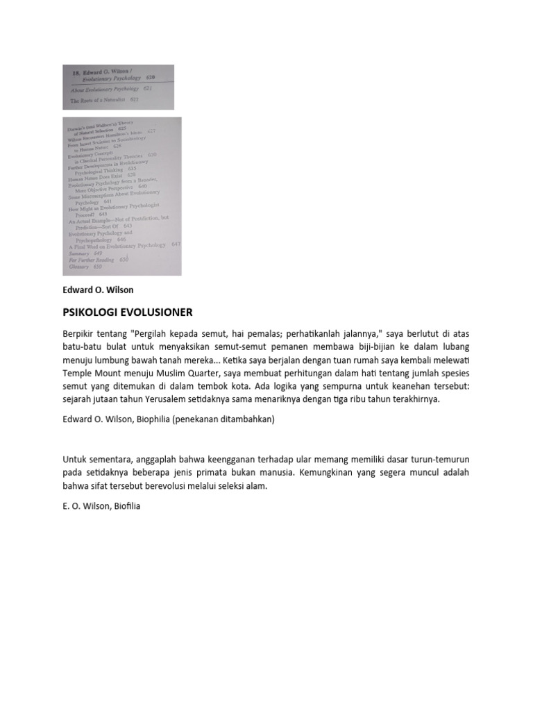 Edward O. Wilson Psikologi Evolusioner (Terjemahan Buku Benedit The Mask | PDF