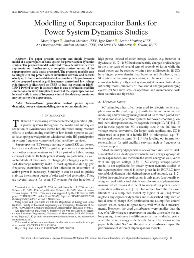 Modelling of Supercapacitor Banks For Power System Dynamics Studies ...