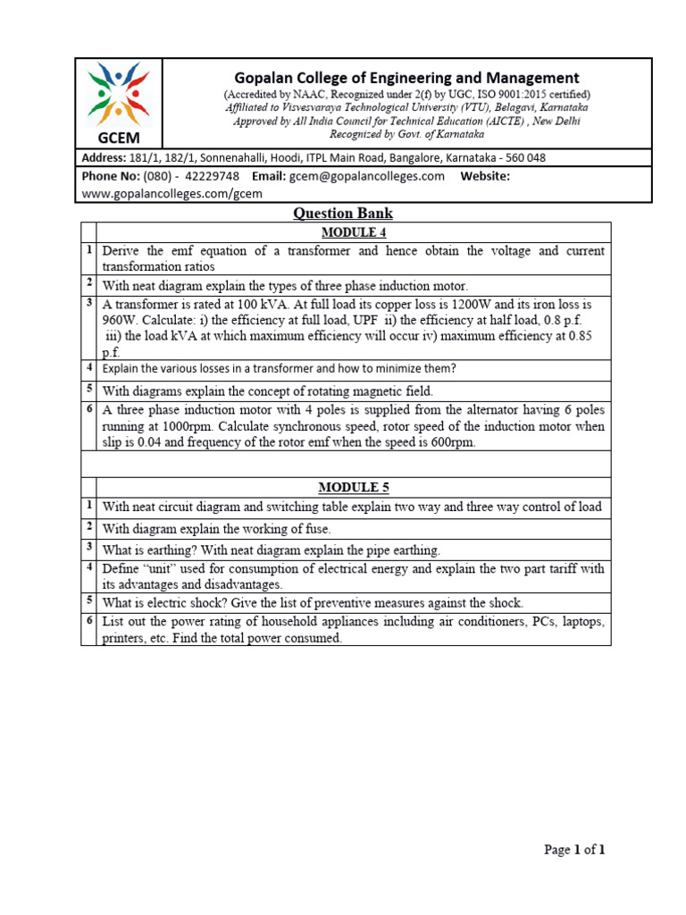 Question Bank 4&5 Module - EEE | PDF | Science & Mathematics ...