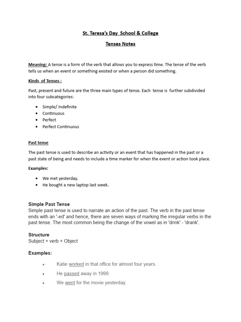 Tenses Notes | PDF | Verb | Grammatical Tense