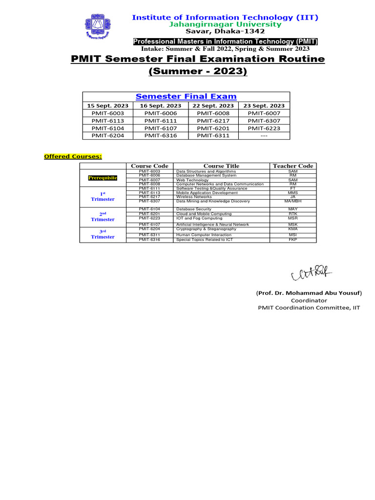 PMIT Semester Final Examination Routine (Summer - 2023) | PDF | Computing | Cyberspace