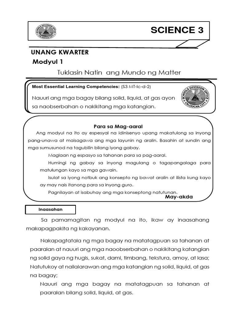 Science 3 Q1 Week 1 | PDF