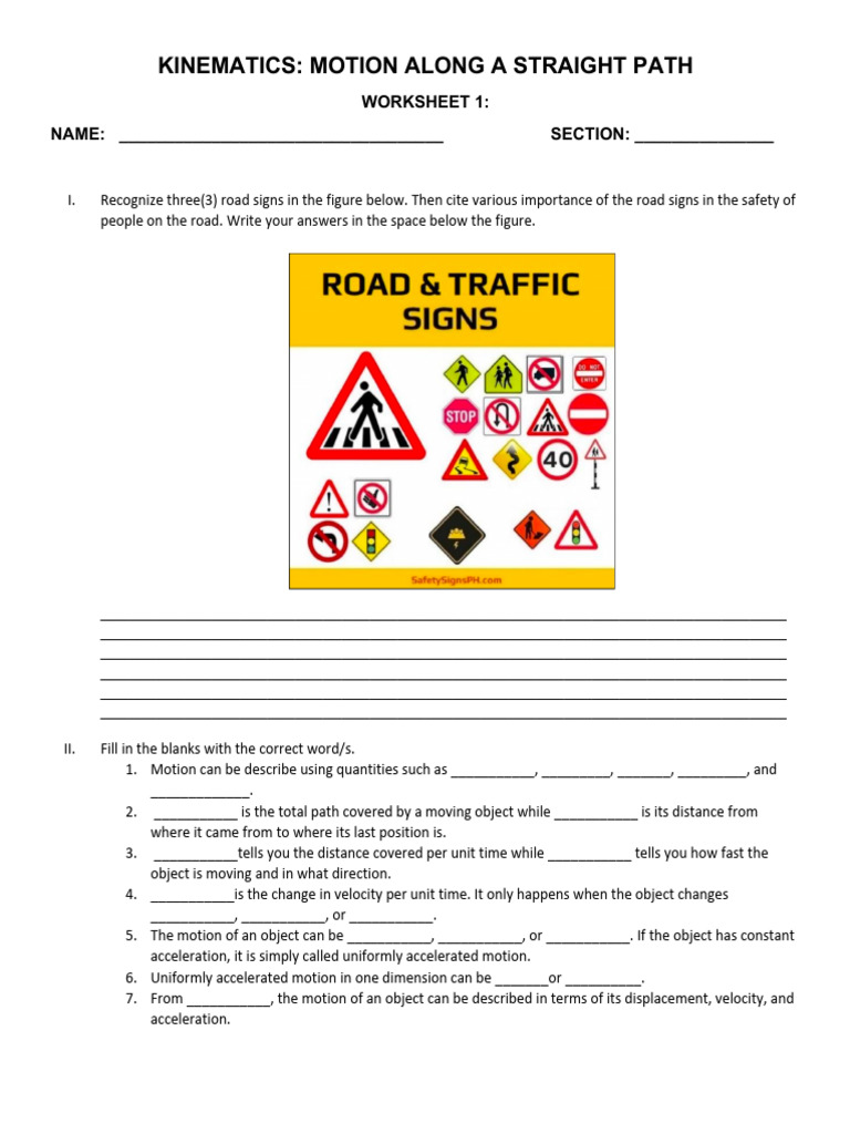 Kinematics Worksheet: Motion Basics | PDF | Kinematics | Acceleration