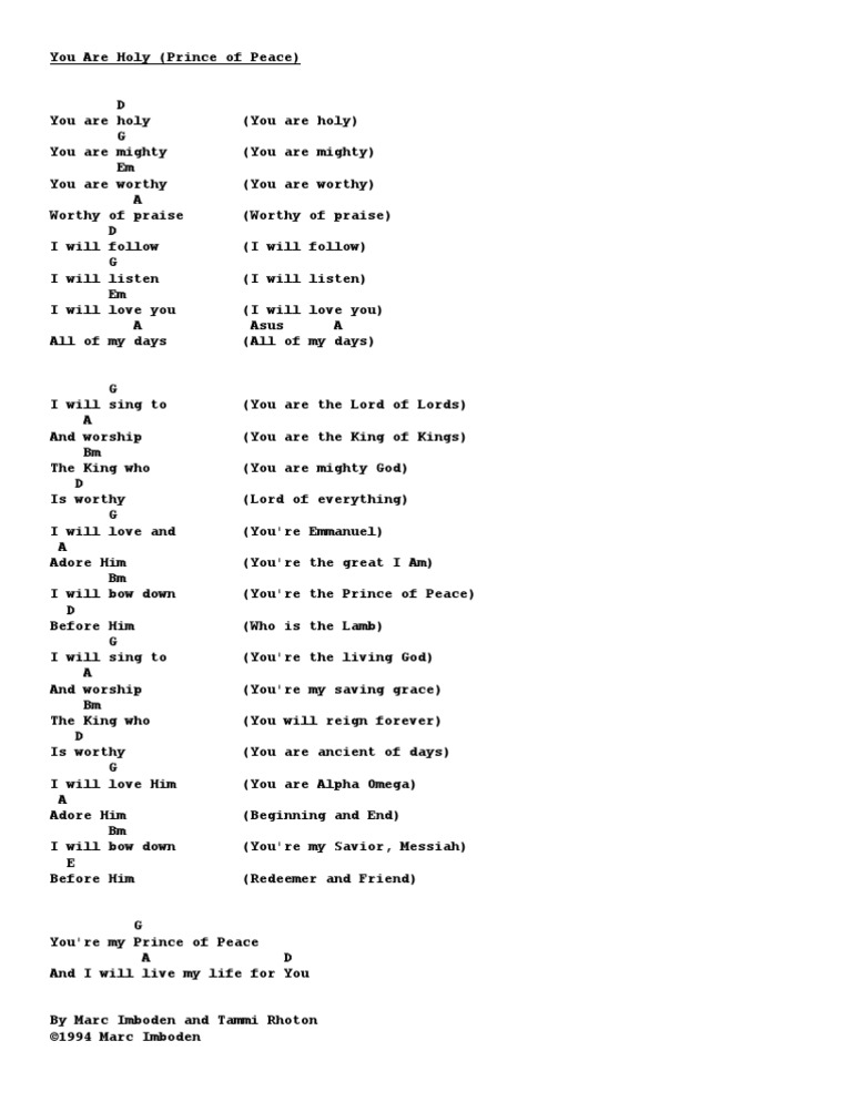 You Are Holy (Prince of Peace) Lyrics | PDF