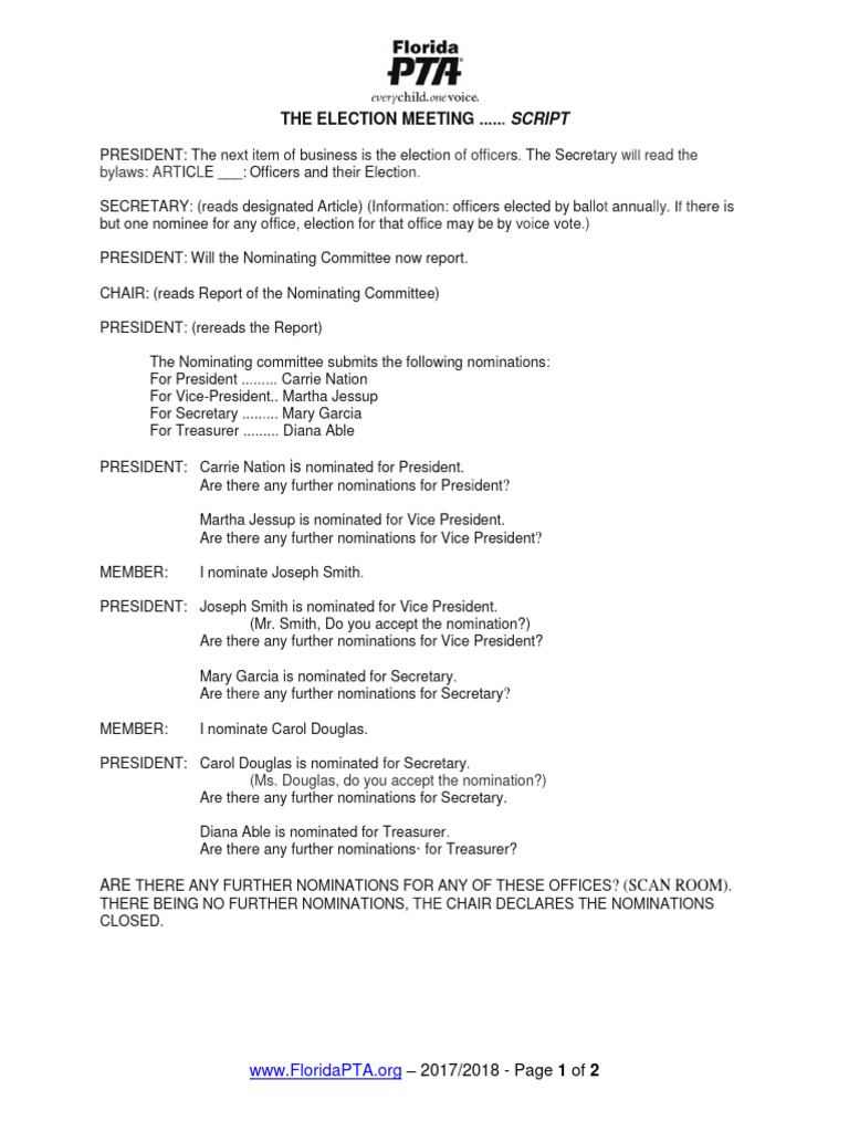 The Election Meeting Script | PDF | Vice President Of The United States ...