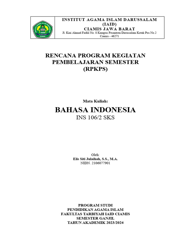 RPKPS Bahasa Indonesia IAID Ciamis 2023 | PDF