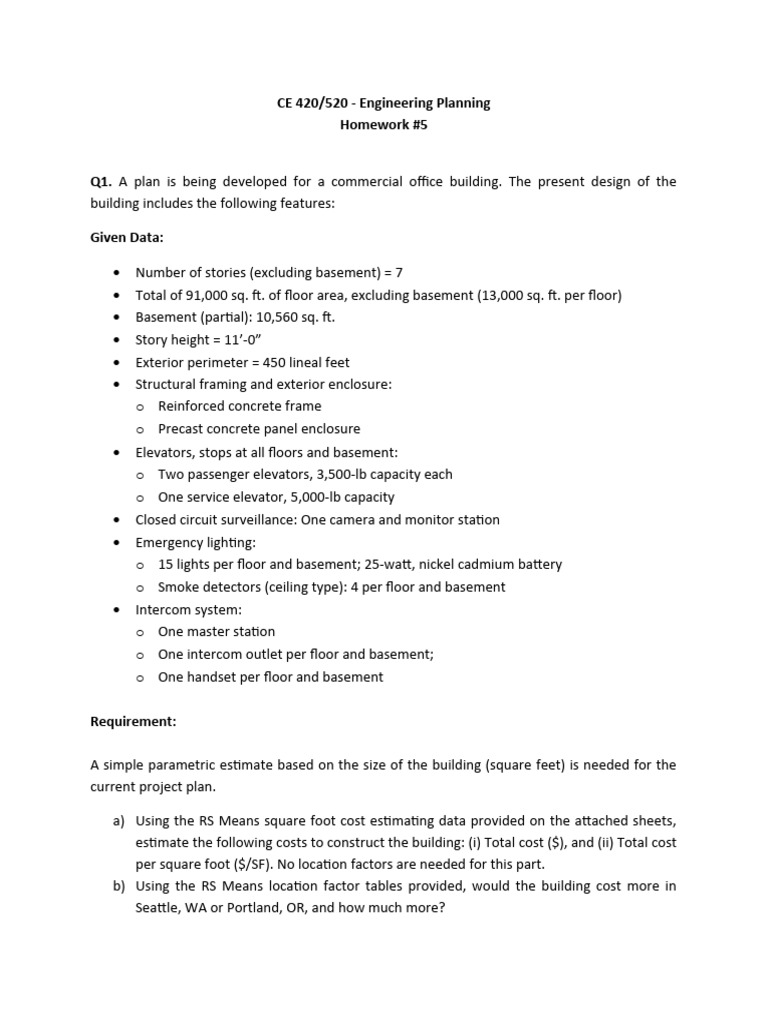 Engineering Planning Homework 5 Analysis | PDF | Building Engineering
