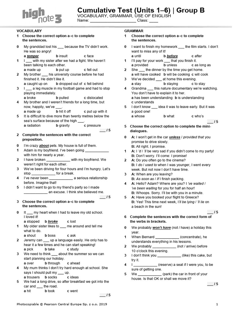 HighNote3 U1-6 Cumulative Test B | PDF
