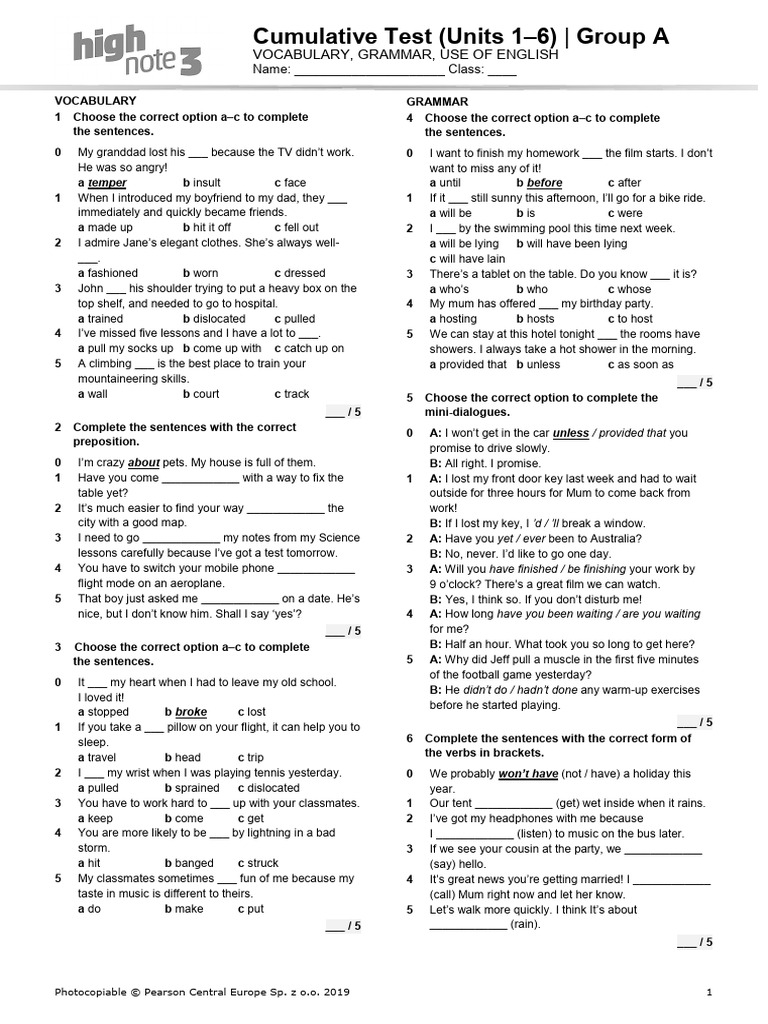 HighNote3 U1-6 Cumulative Test A | PDF