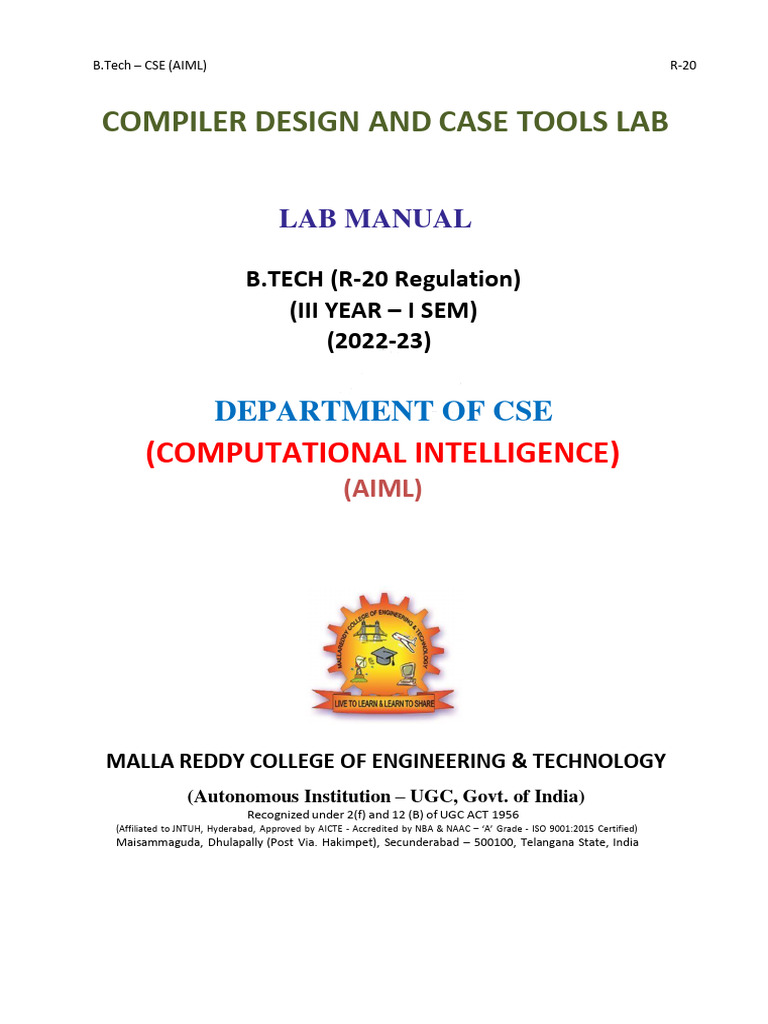 Compiler Design & Case Tools Lab Manual | PDF | Parsing | Compiler