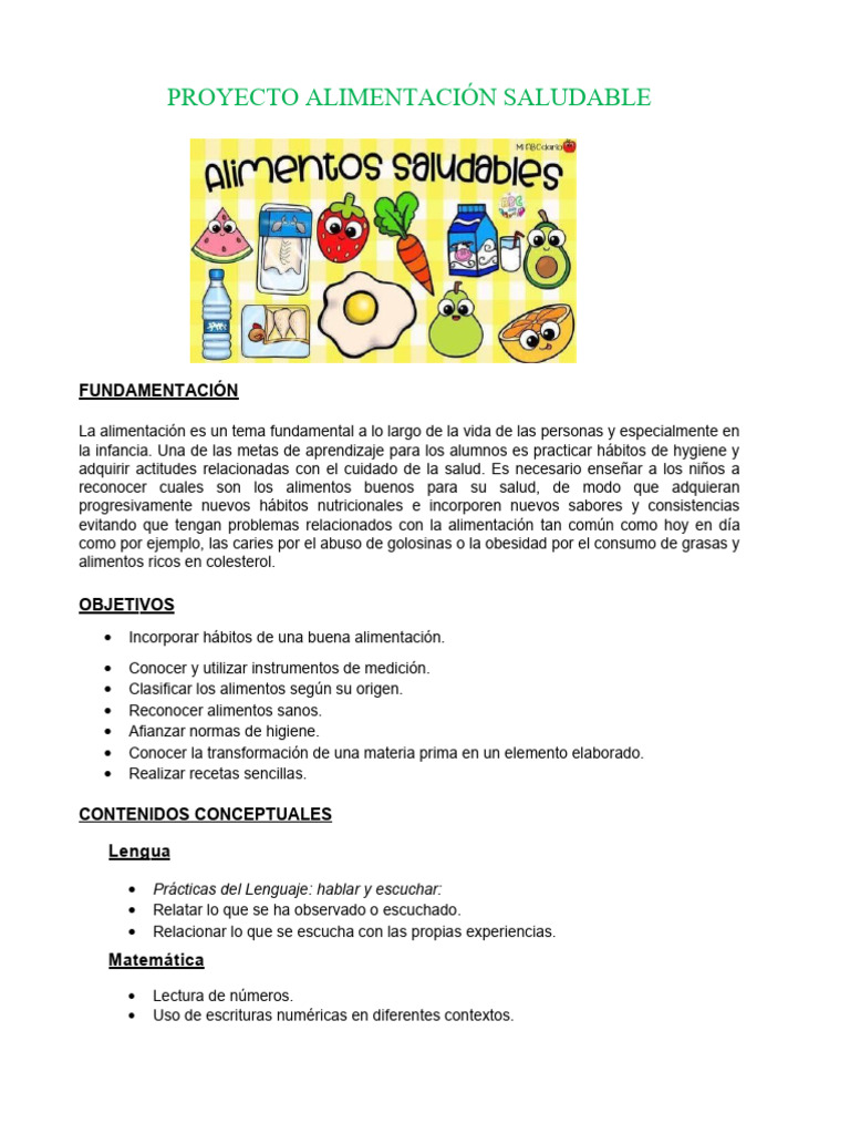 Esc.no10 Proyecto Educacion Saludable Alimento Saludables[1] | PDF ...