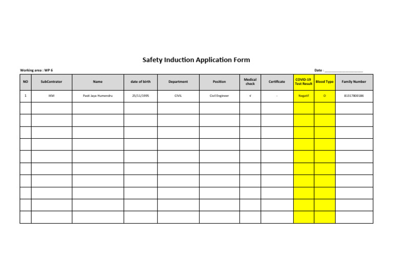 Form Safety Induction 1 | PDF