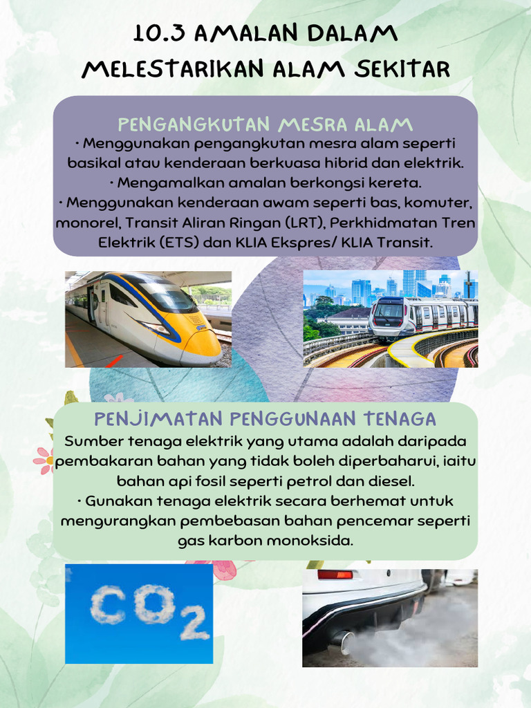 Pengangkutan Mesra Alam: 10.3 Amalan Dalam Melestarikan Alam Sekitar | PDF