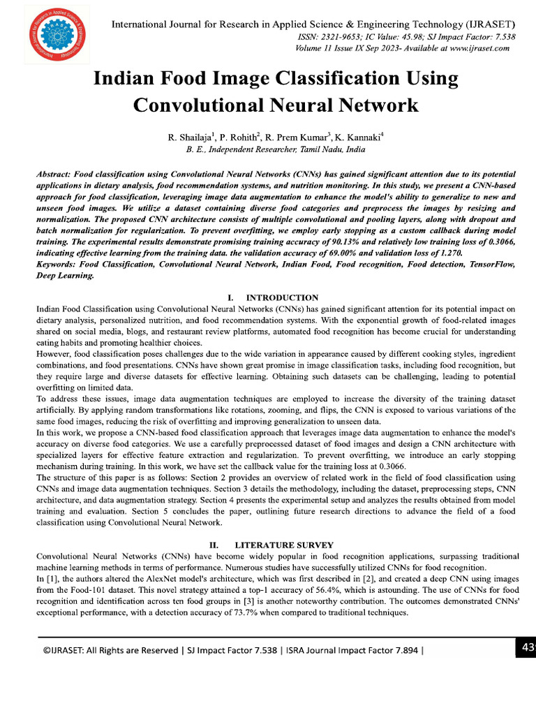 Indian Food Image Classification Using Convolutional Neural Network | PDF