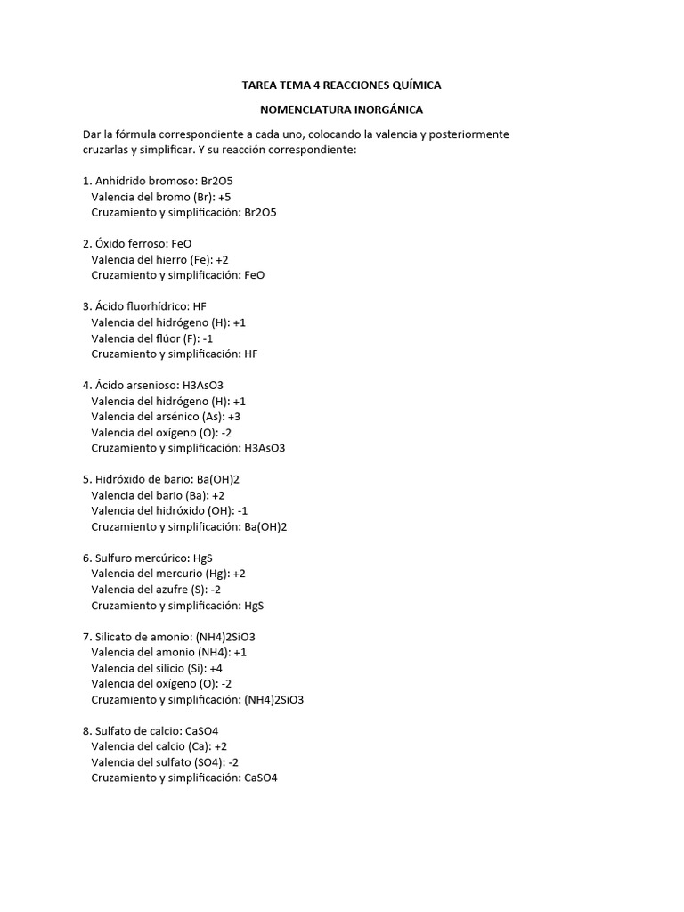 Tarea Tema 4 Reacciones Química | PDF