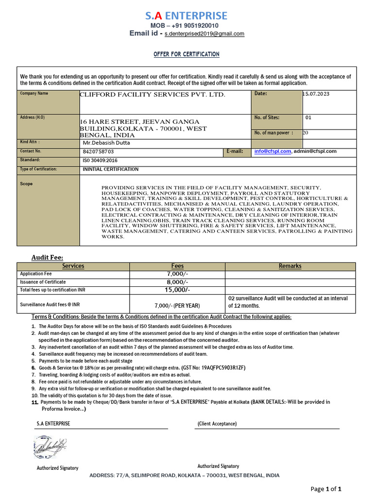 Offer For Certification Clifford 30409 | PDF | Audit | Accounts Payable