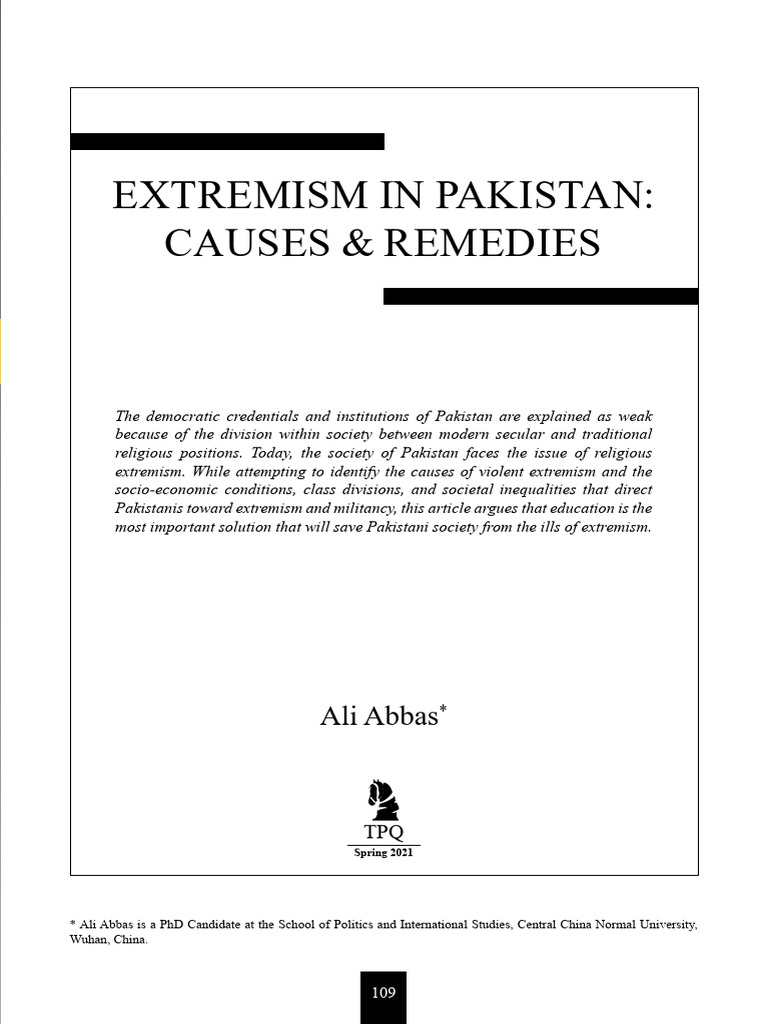 Extremism In Pakistan Causes And Remedie Pdf Pakistan Extremism