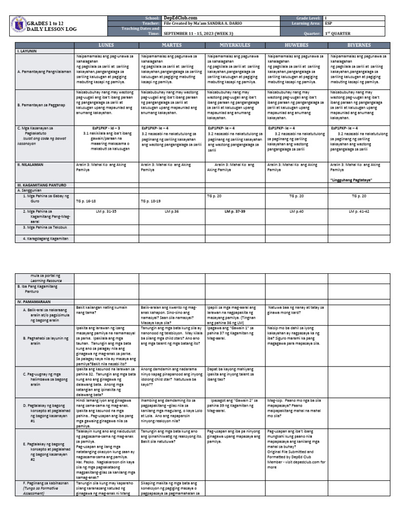 DLL - Esp 1 - Q1 - W3 | PDF