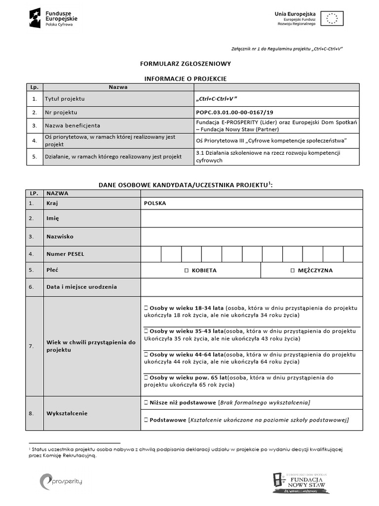 Formularz Zgłoszeniowy Ctrlc Ctrlv Pdf 