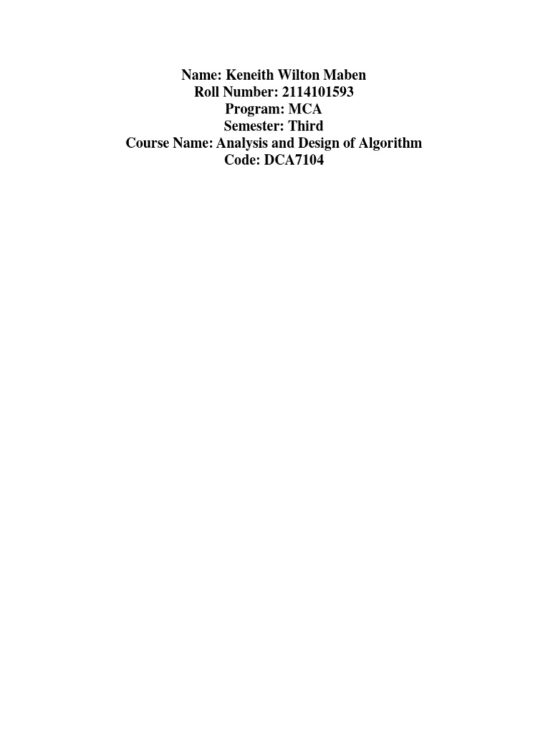 DCA7104 - Analysis and Design of Algorithms - Set1&2 | PDF