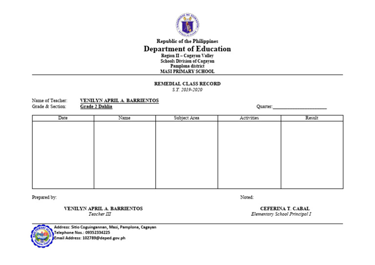 Remedial Class Record | PDF