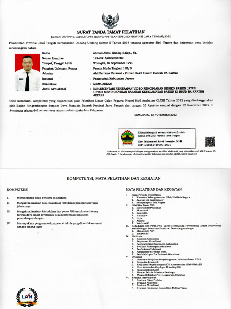 Surat Tanda Tamat Pelatihan | PDF