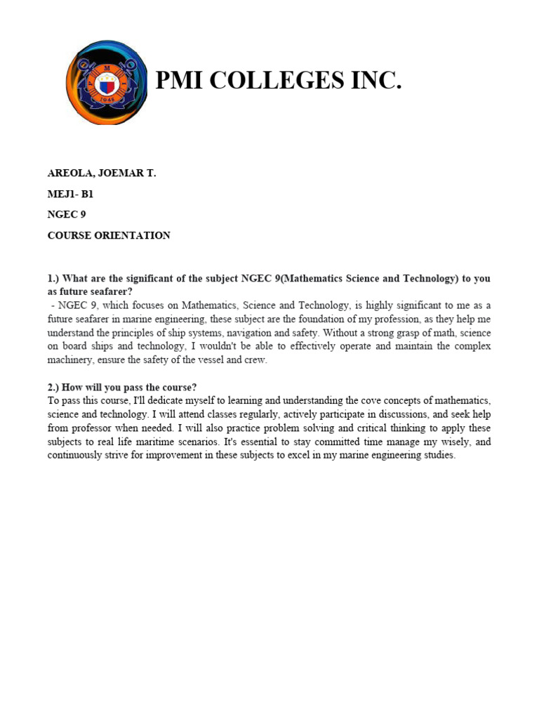 Importance of NGEC 9 in Marine Engineering | PDF