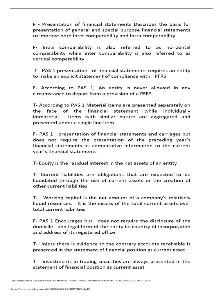 Ia3 Questions PDF | PDF | Financial Statement | Balance Sheet