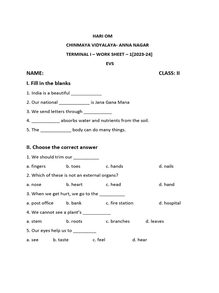 CLASS - 2 EVS WORKSHEET New | PDF | Flowers | Plants