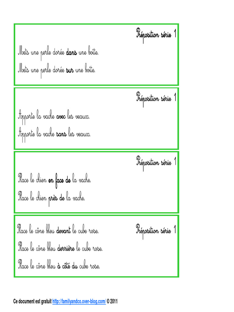 4 Les Prépositions Cursive Montessori | PDF