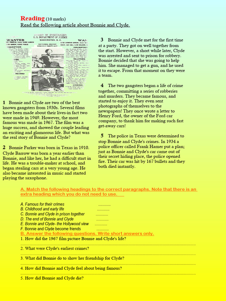 Bonnie and Clyde - Reading 2 | PDF