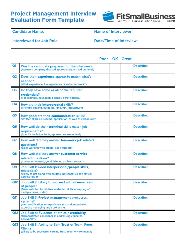 2c Project Manager Interview Evaluation Form | PDF | Thought | Behavior ...