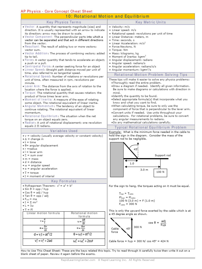 Rotational Motion Key Concepts | Descargar gratis PDF | Torque | Rotation Around A Fixed Axis