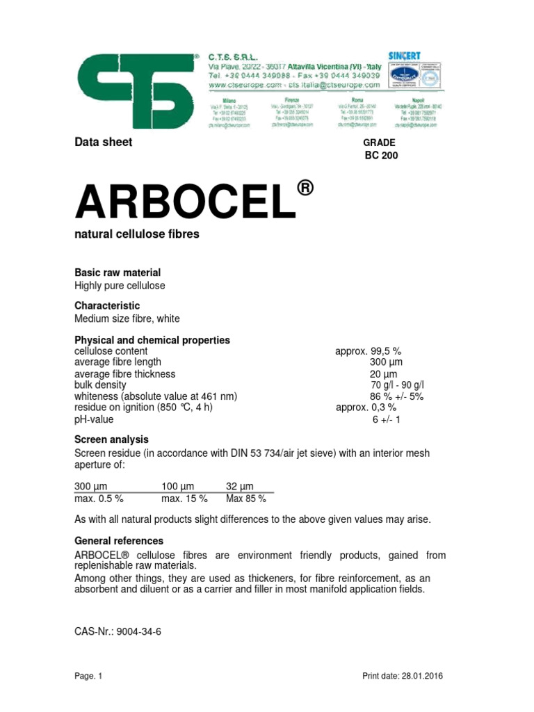 Arbocel BC 200 - TDS | PDF