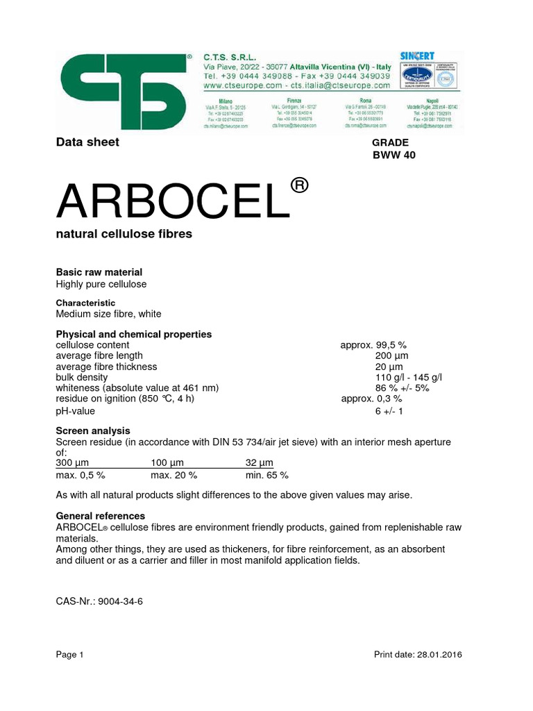 Arbocel BWW 40 - TDS | PDF